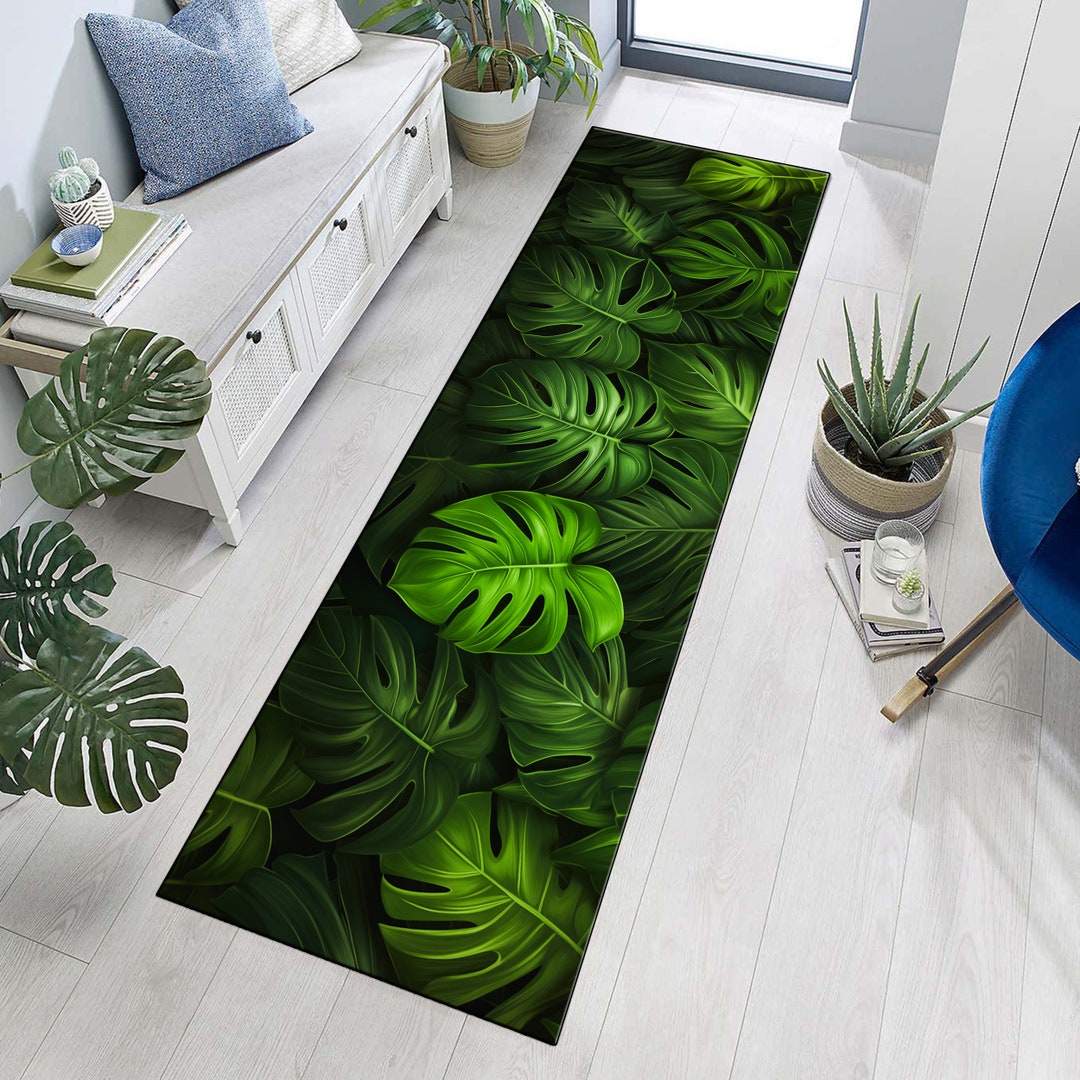 Monstera Plant Long Rug, Monstera Leaves Runner, Big Green Leaf Runner ...