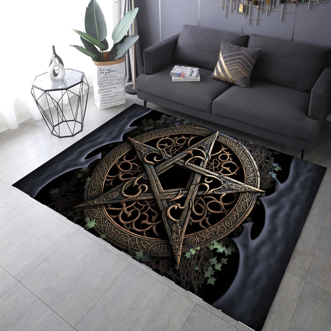 Gothic Pentagram Made Thorns Ornamental Wooden Circle Rug, Pentagram ...