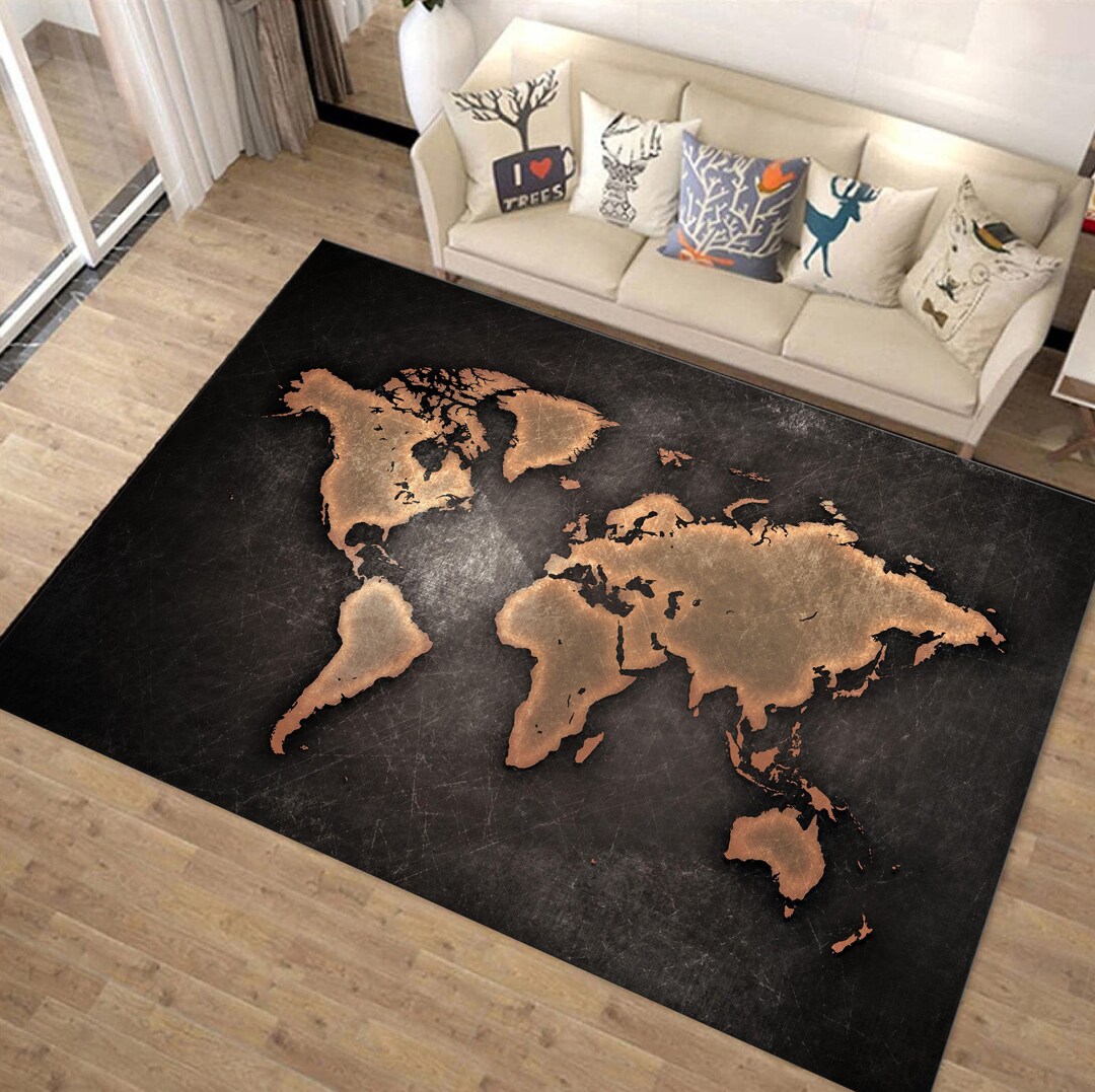Rusty Metal World Map Creative Rug, World Map Concept Rug, World Map ...