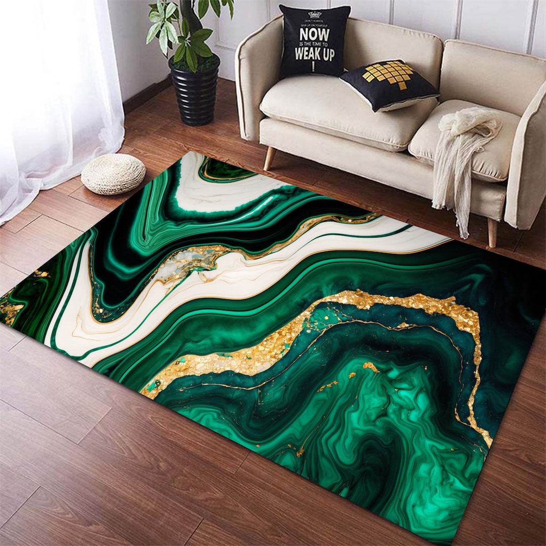 Green Marble Texture Rug, Green White Marble Rug, Golden Texture Rug ...