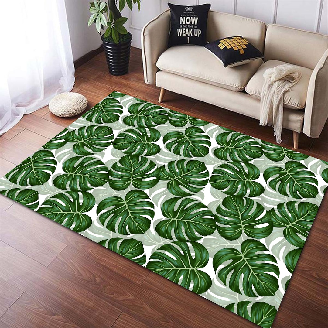 Monstera Plants Pattern Rug, Big Green Leaf Rug, Green Plant Rug, Plant ...