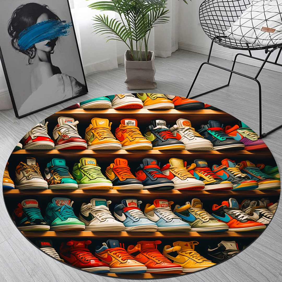 Sneakers Round Rug, Basketball Rug, Sneakers Area Rug, Sneaker Boxes ...