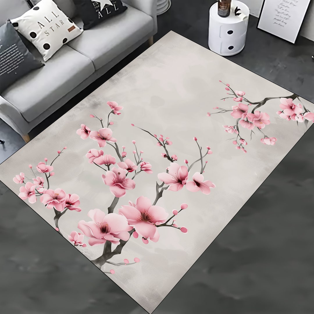 Sakura Blossom Art Rug, Pink Ivory Colors Cherry Blossom Rug, Modern ...