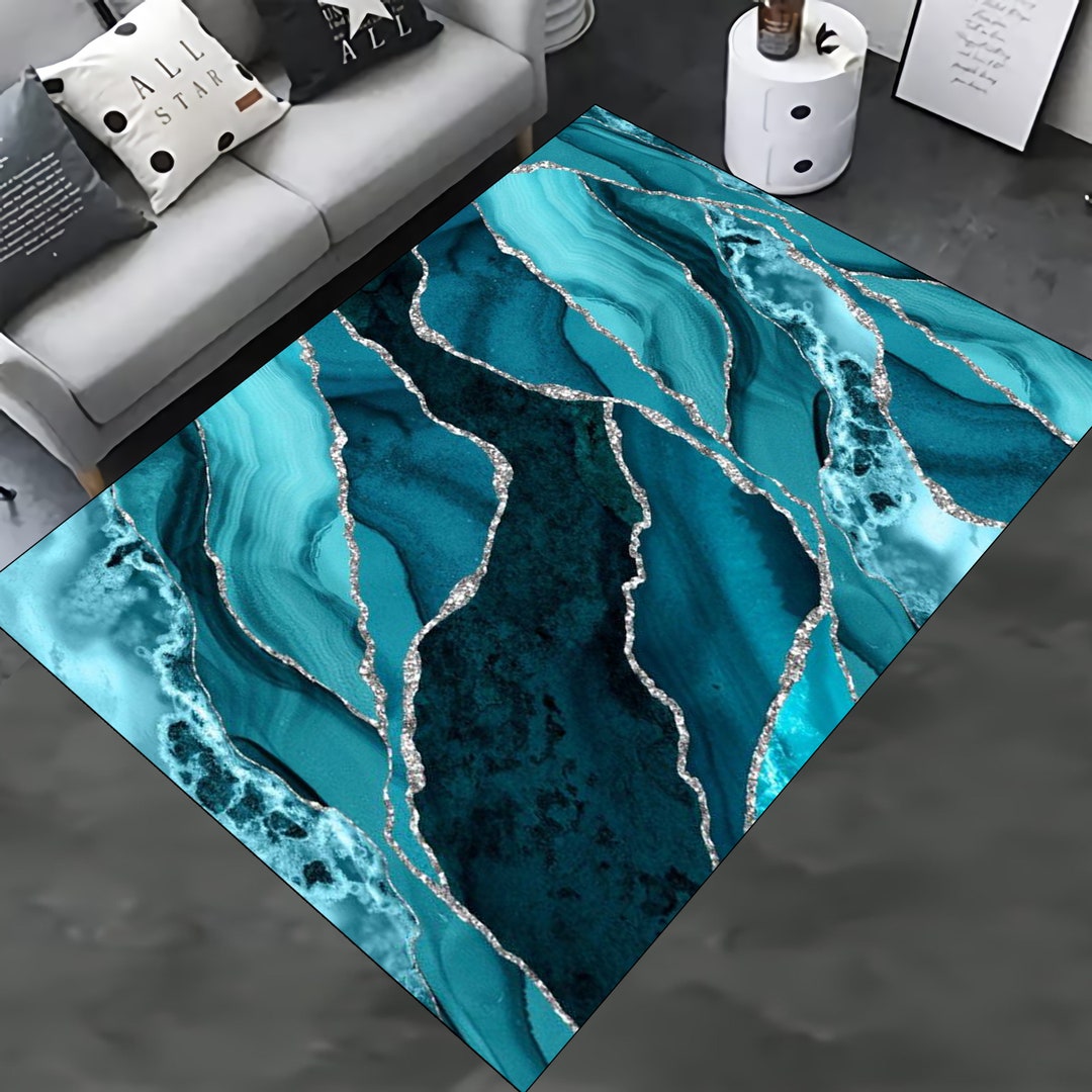 Silver Blue Marble Texture Rug, Blue Marble Rug, Marble Texture Rug ...