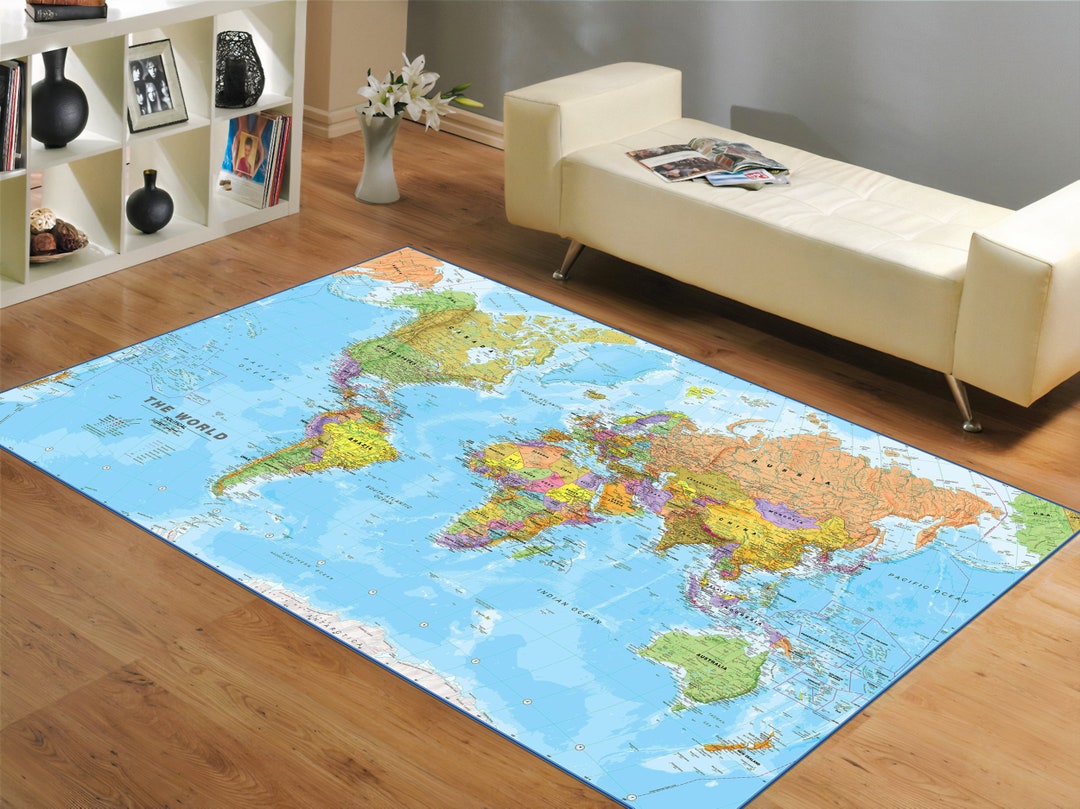 World Political Map Rug, World Rug, World Map Concept Rug, World Map ...