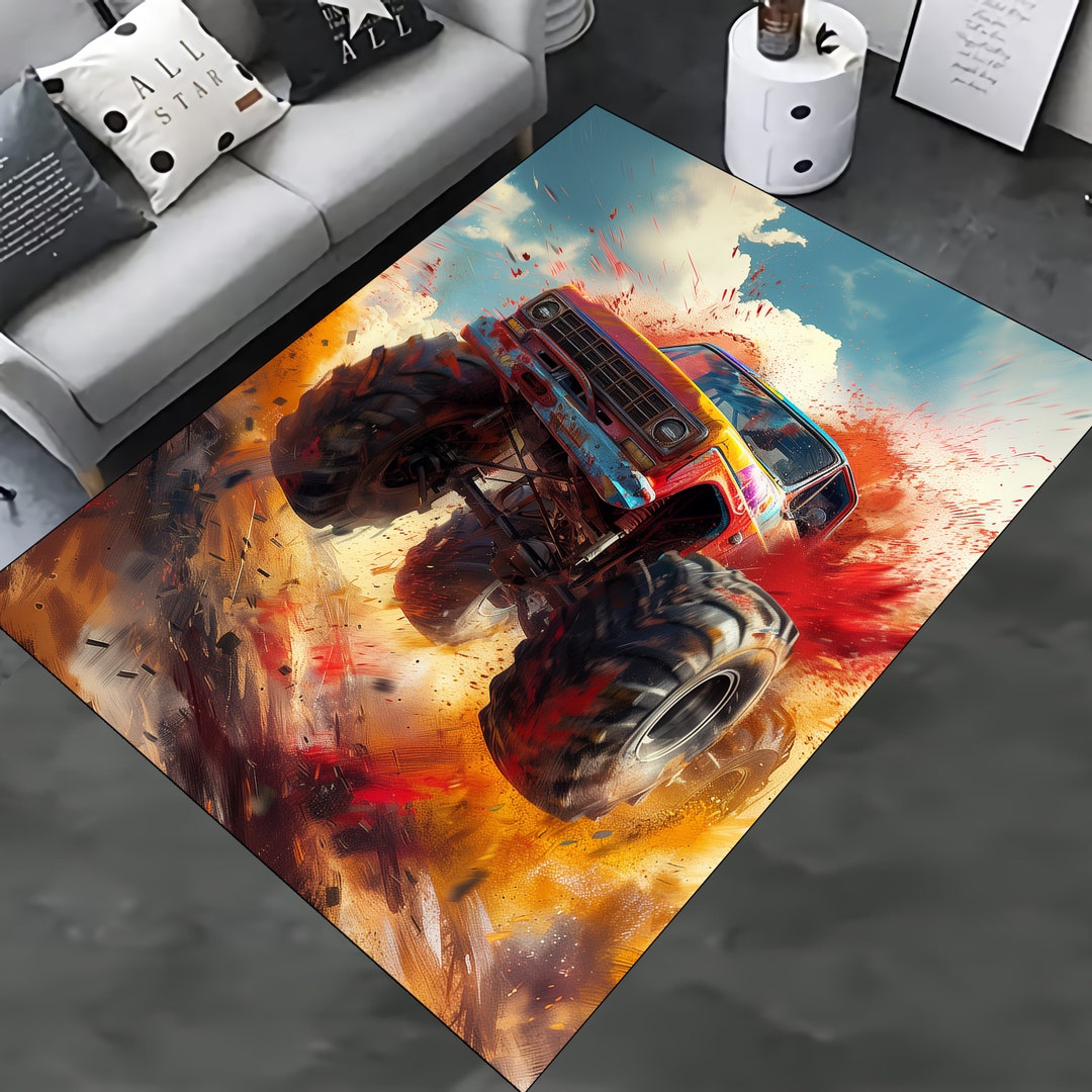 Monster Truck Rug, Monster Truck Art Rug, Racing Car Rug, Kids Room Rug ...
