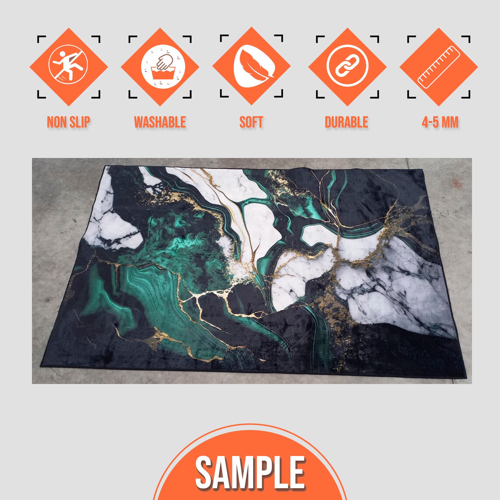 Green Marble Hallway Rug, Marble Runner, Green Gold Marble Rug, Marble ...