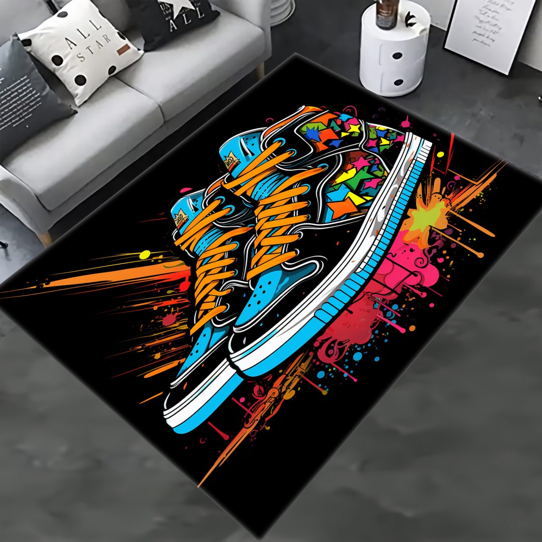 Sneakers Pop Art Style Rug, Basketball Rug, Sneakers Area Rug, Sneakers ...