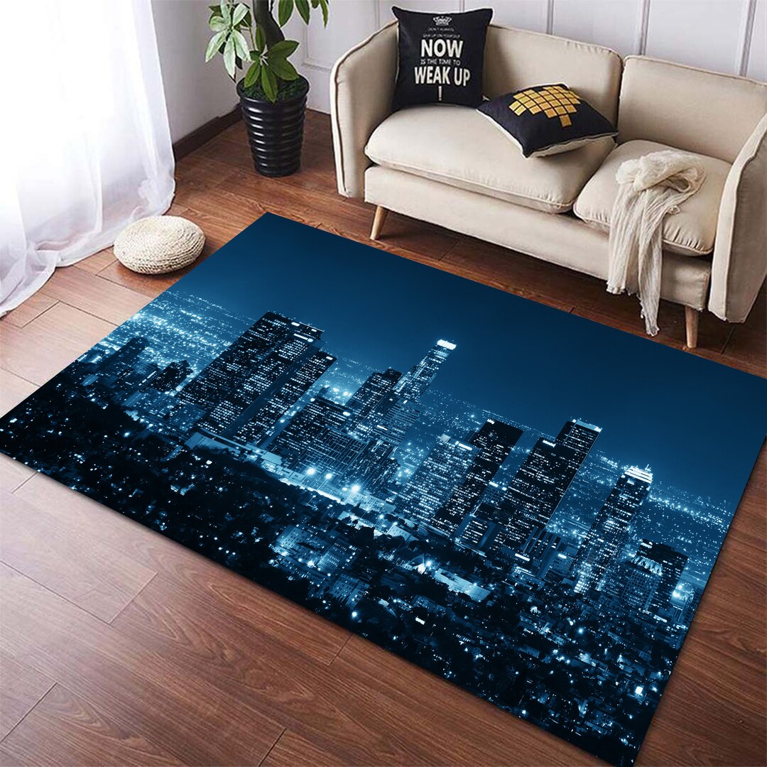 Los Angeles Downtown Buildings Night Rug, Los Angeles Rug, Skyline Area ...