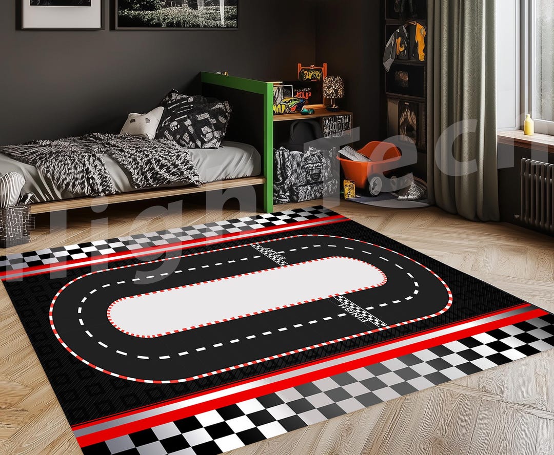 Checkered Racing Rug, Race Truck Rug, Racing Car Rug, Road Rug, Car Mat ...