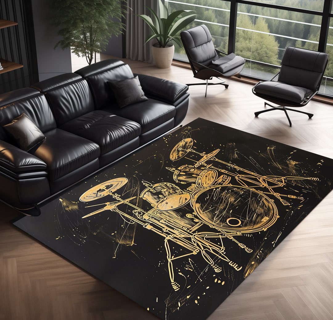 5 Pieces Drum Set Drawing Rug, Black Drum Set Rug, Music Rug, Drum Set ...