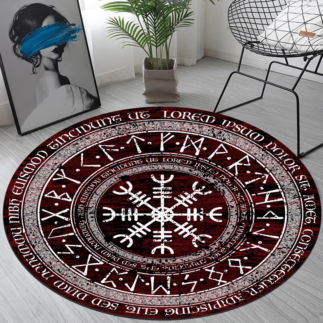 Viking Round Rug, Runic Symbol Rug, Scandinavian Circle Symbol Rug ...