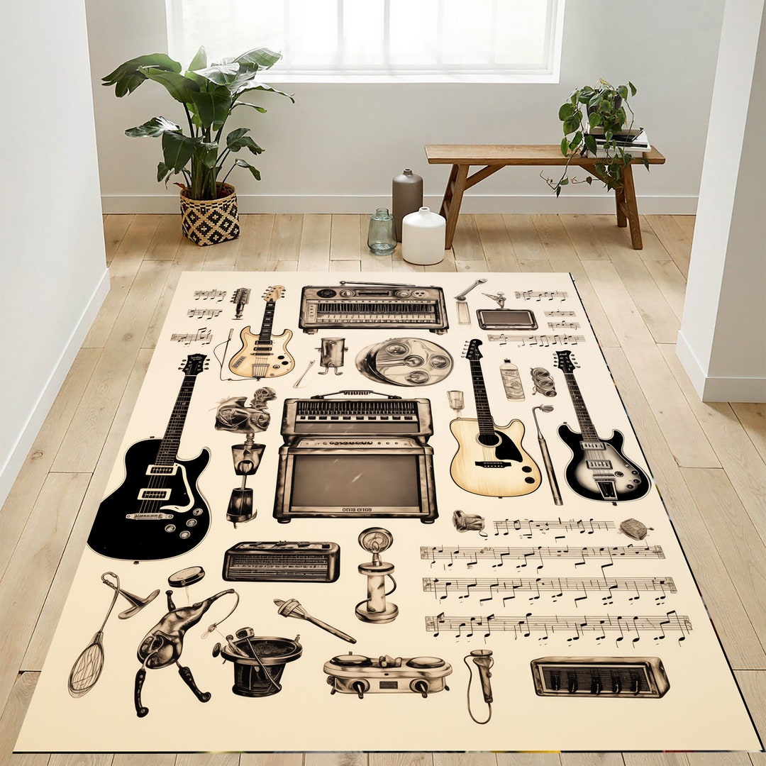 Musical Instruments Rug, Music Collage Rug, Guitar Rug, Music Rug ...