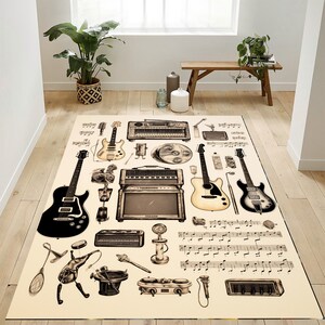 Musical Instruments Rug, Music Collage Rug, Guitar Rug, Music Rug ...