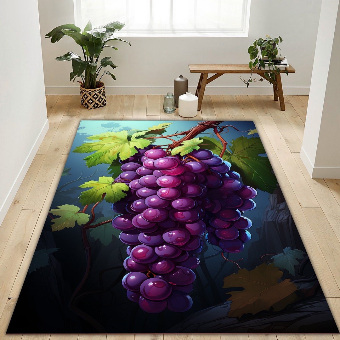 Purple Grape Rug, Grape Rug, Grape Leaves Rug, Nature Rug, Home ...