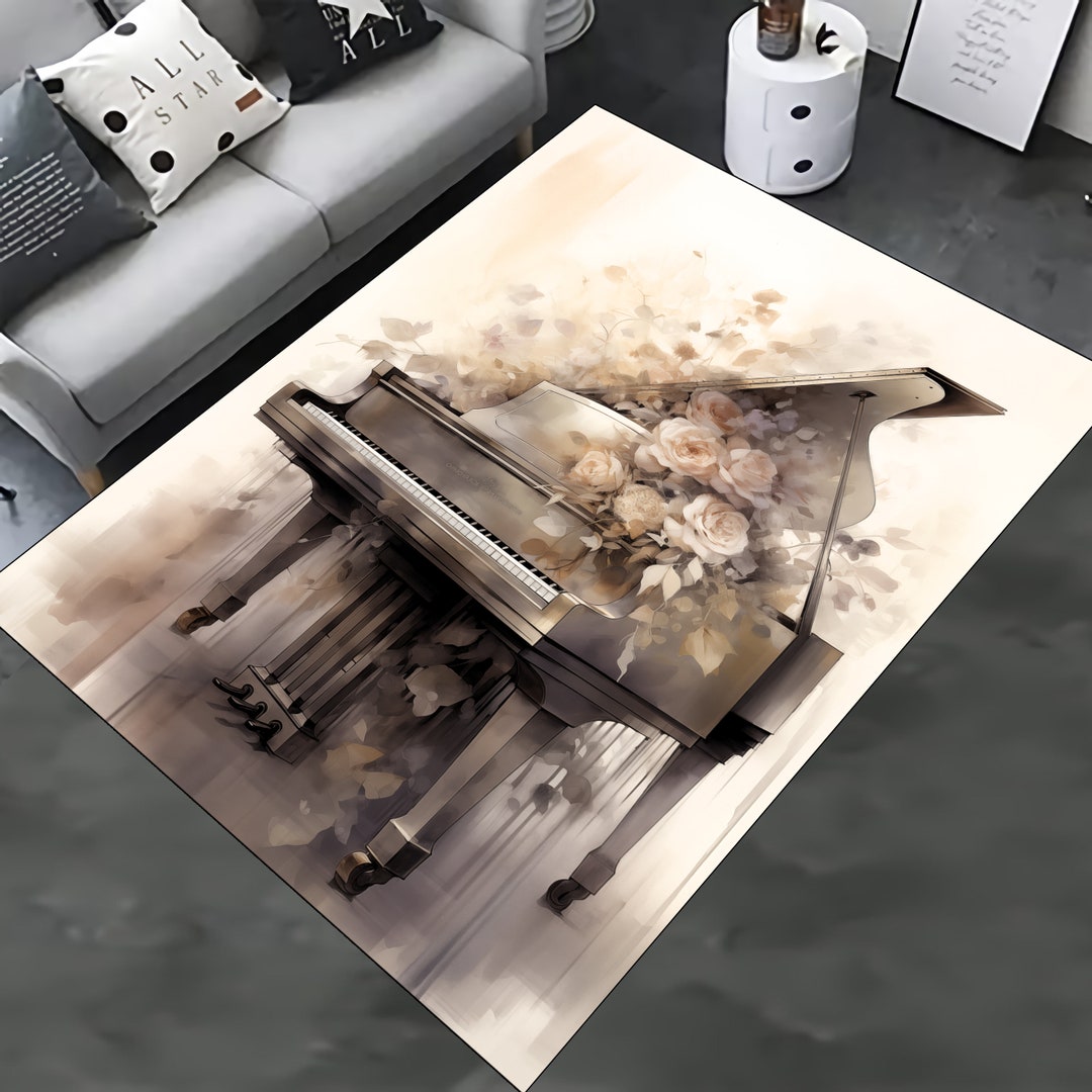 Piano Rug, Painting Piano Rug, Grand Piano Rug, Floral Piano Rug, Music ...