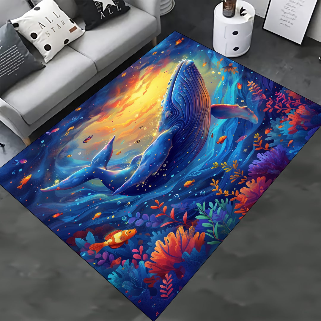 Humpback Whale Rug, Under Sea World Rug, Fish Rug, Humpback, Blue Whale ...