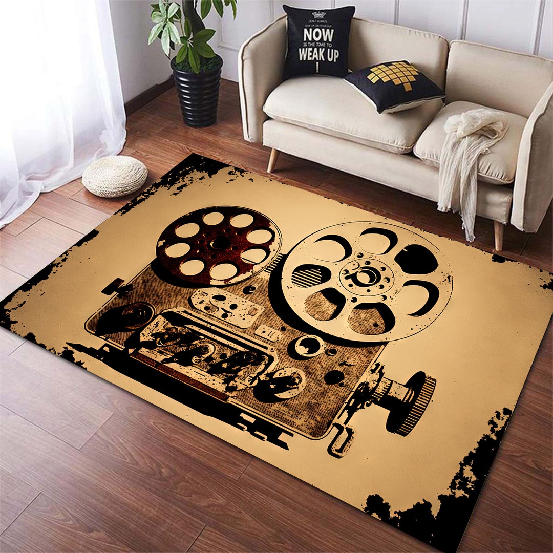 Vintage Look Film Projector Rug, Home Cinema Rug,pop Corn Rug, Cinema ...