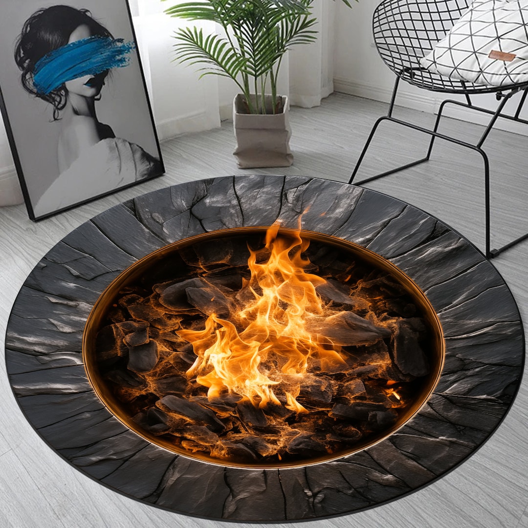 Fire Pit Rug, Modern Fire Pit Decor Rug, Fire Decor Rug, Winter Decor ...