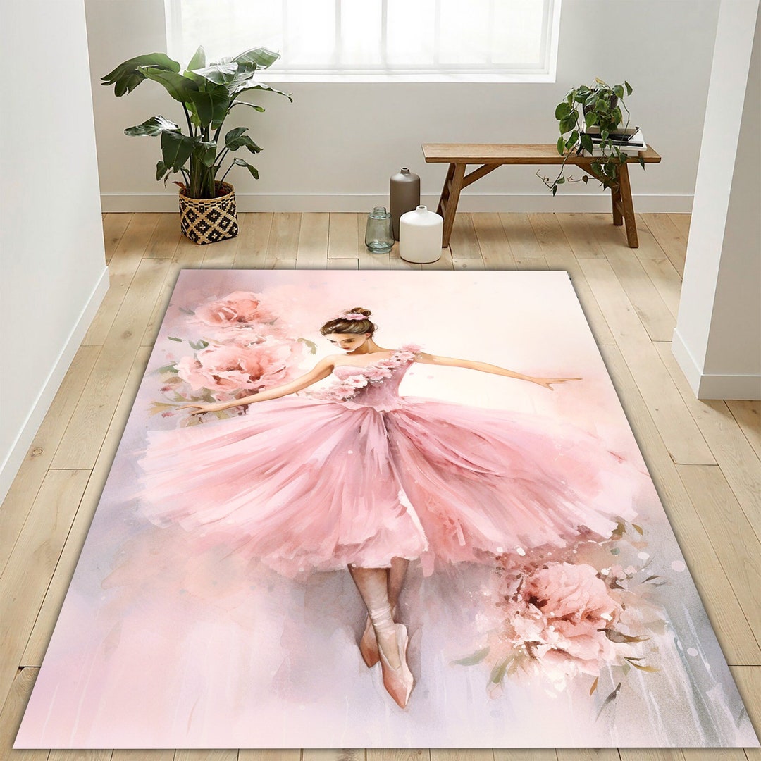 Ballerina Dancer Rug, Ballerina Rug, Pink Floral Ballerina Rug ...