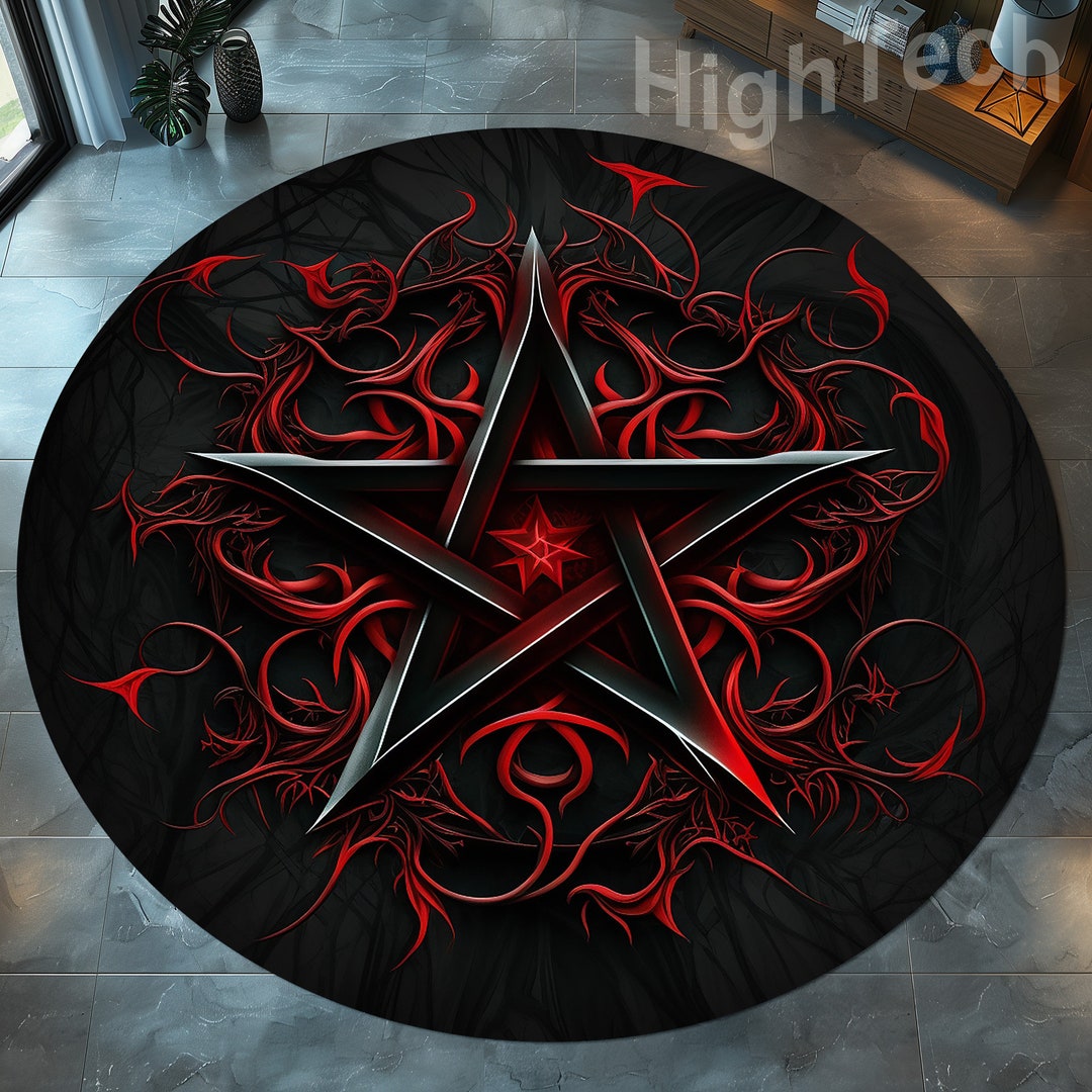 Pentagram Rug, Black and Red Pentagram Rug, Gothic Style Pentagram Rug ...