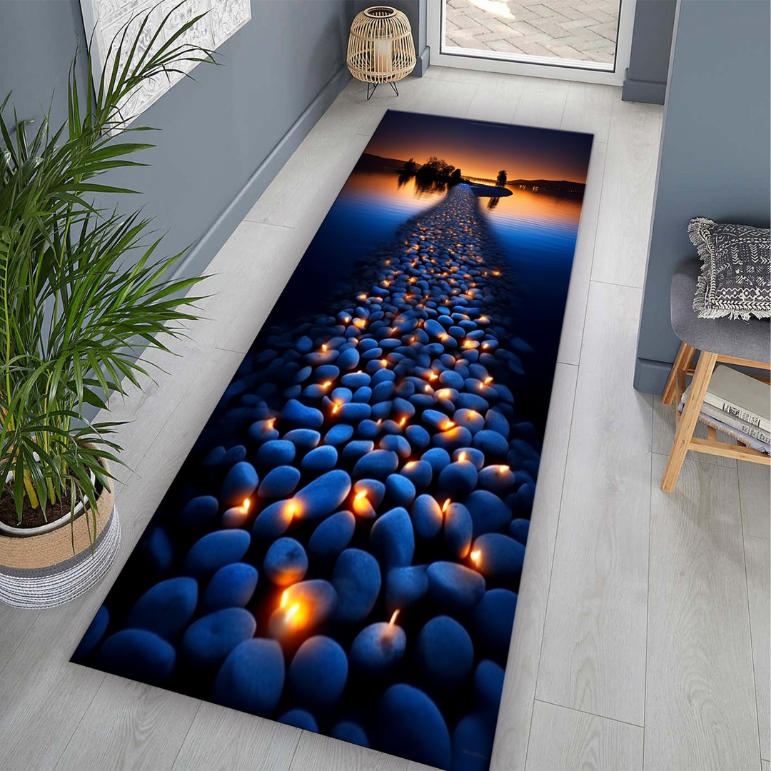 Lake Blue Runner, Pathway Long Rug, Beach Rock Path Runner, Rock Path ...