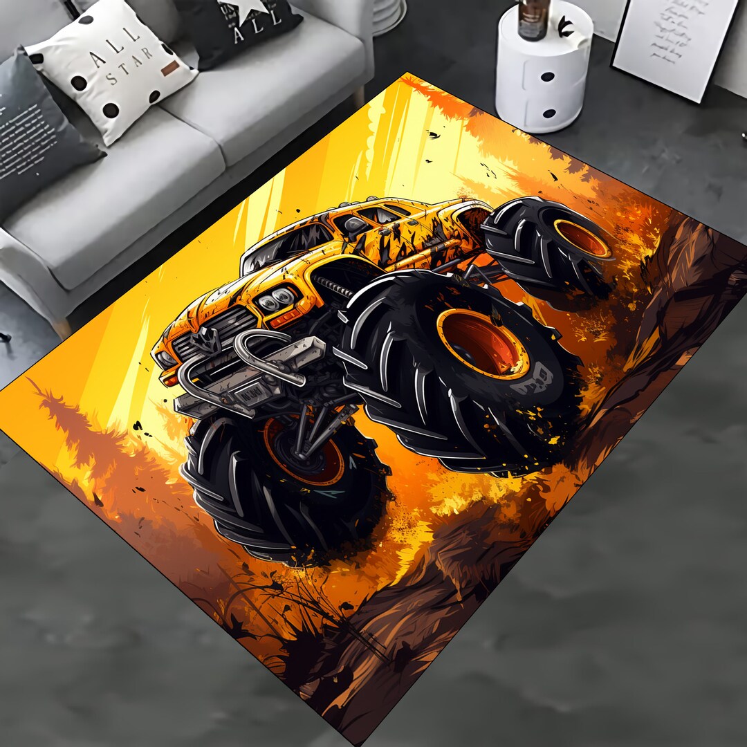 Yellow Monster Truck Rug Monster Truck Rug Monster Truck - Etsy