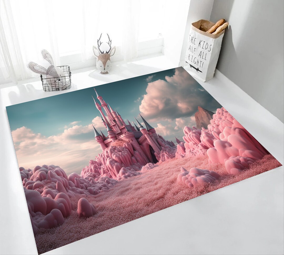 Fairy Pink Castle Rug, Fantasy Castle Rug, Princess Rug, Rug for Girls ...