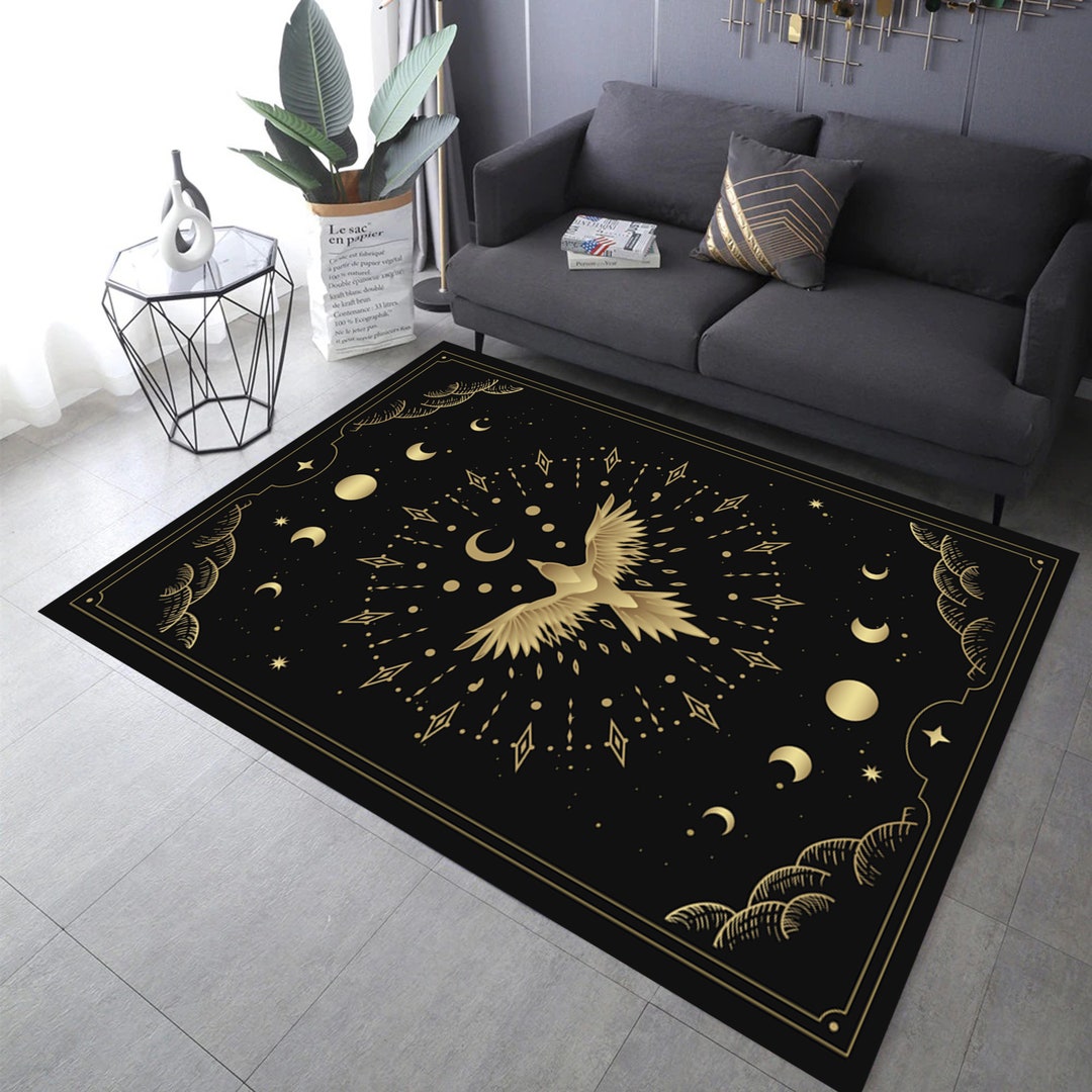 Golden Crow Mystical Bird Tarot Rug, Tarot Card Rug, Tarot Area Rug ...