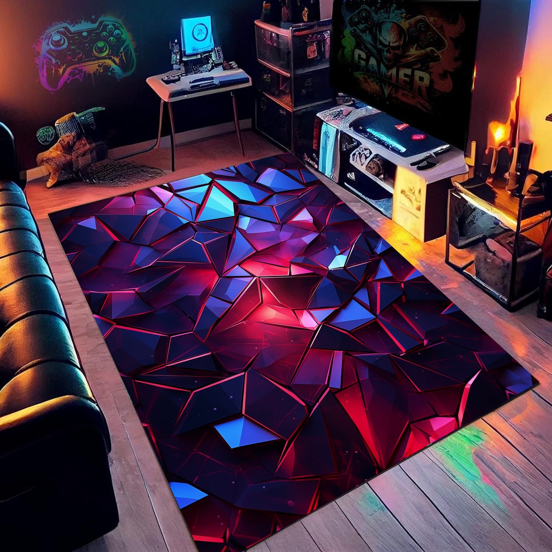 Neon Look Gaming Room Rug, Gaming Room Rug, Colorful Gaming Rug, Gamer ...