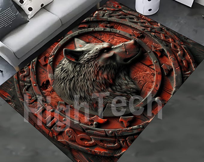 Wolf Area Rug, Wolf Rug, 3D Look Wolf Rug, Wood Carving Look Wolf Rug ...