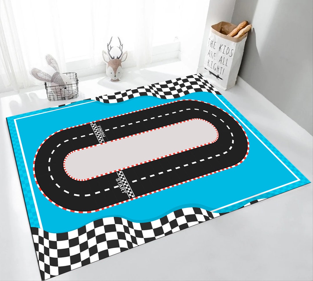 Blue Race Track Rug, Race Truck Rug, Kids Room Rug, Road Rug, Car Mat ...