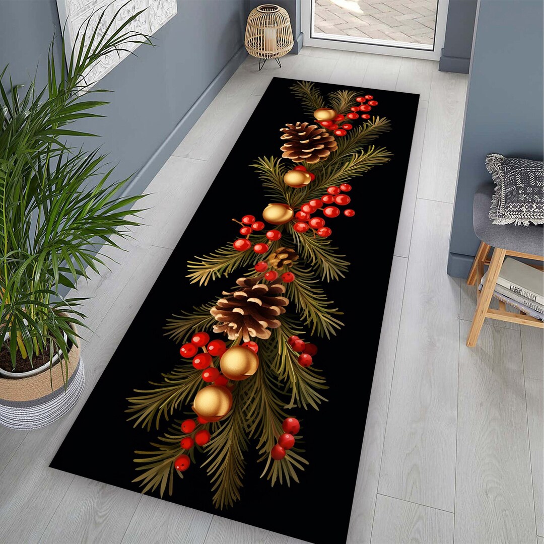 Christmas Decoration, Pine Cones Ornament Runner, Xmas Hallway Rug ...