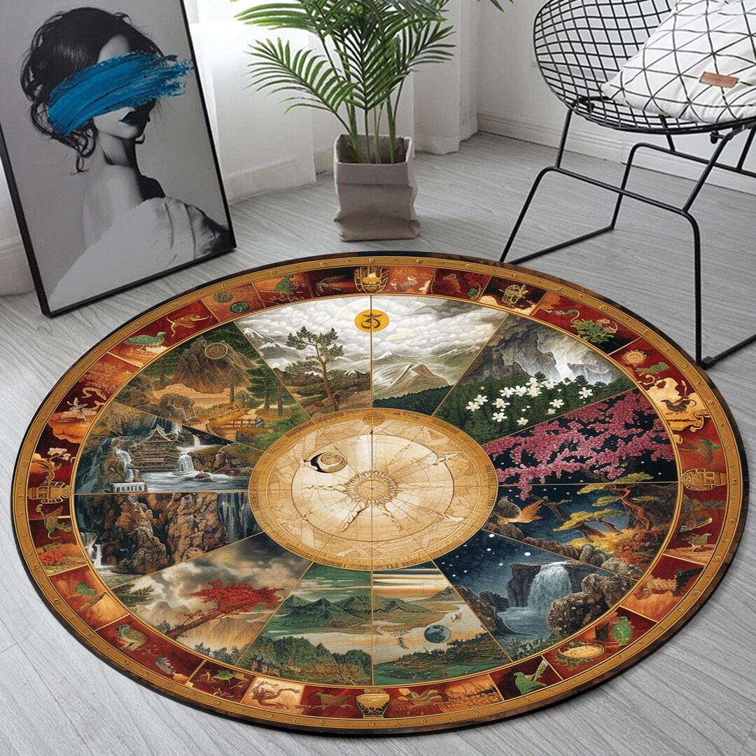Japanese Magic Circle Rug, Japanese Rug, Round Magic Circle Rug, Circle ...