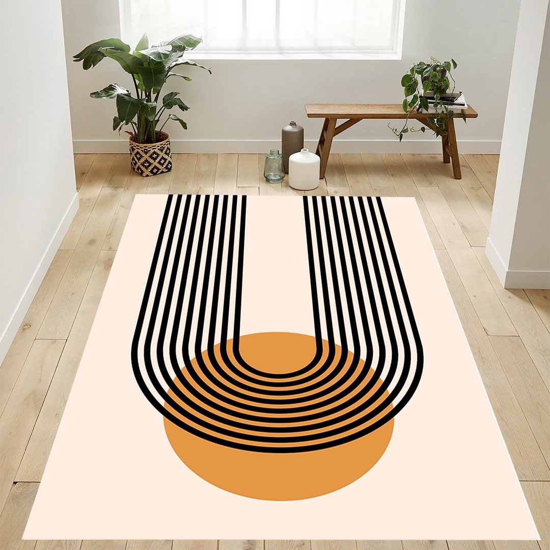 Mid Century Modern Rug, Mid Century Modern Area Rug, Hand Drawn Mid ...