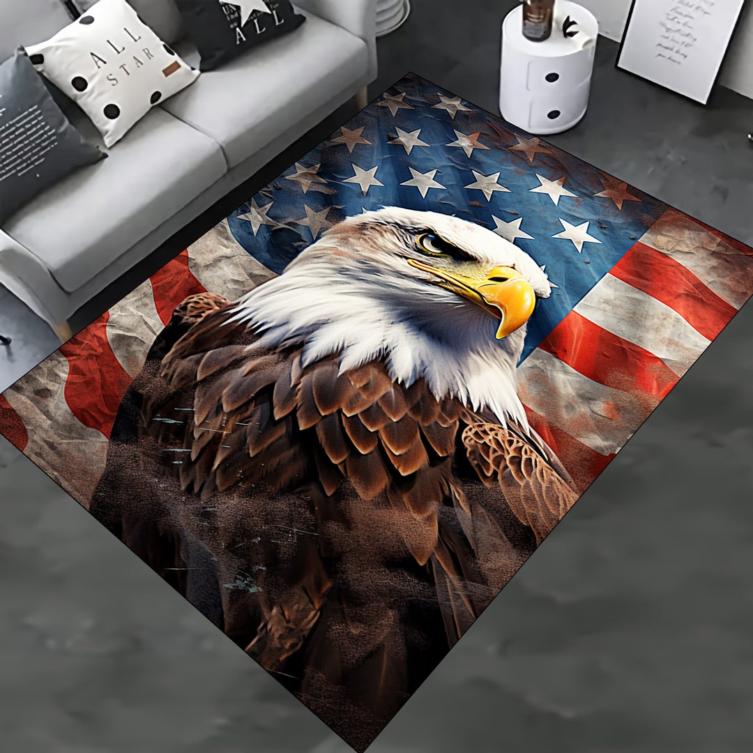 Patriotic American Eagle Rug, American Bald Eagle Portrait Rug, Bald ...