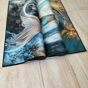 Gold Blue Mermaid Rug, Mermaid Rug, Vortex Mermaid Rug, Fantasy Mermaid ...