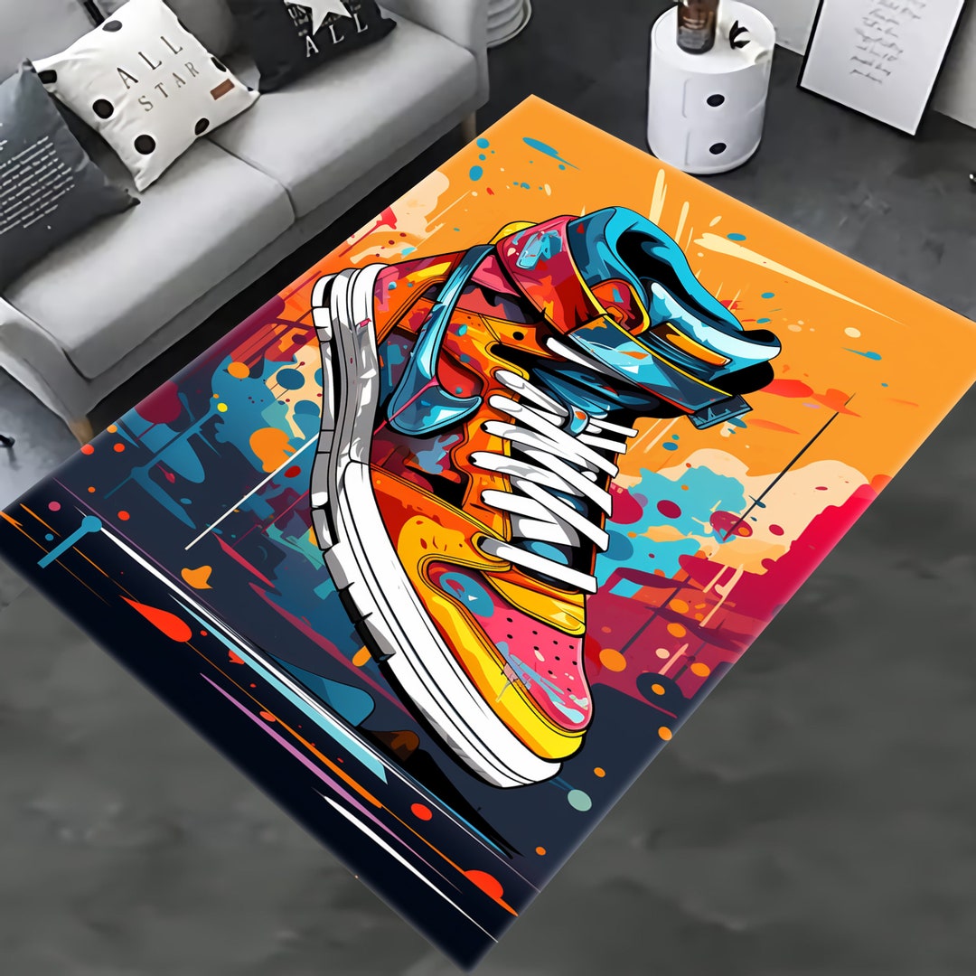 Sneakers Popart Graffiti Style Rug, Basketball Rug, Sneakers Area Rug ...