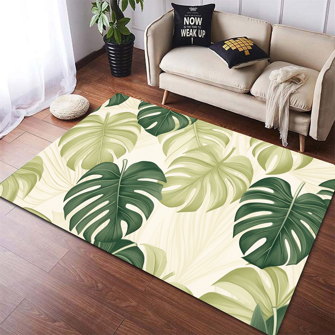 Monstera Plants Rug, Monstera Plants Leaf Rug, Big Green Leaf Rug ...