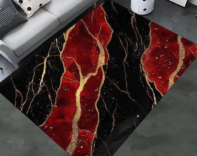 Red Black and Gold Marble Rug, Red and Black Marble Rug, Marble Texture ...