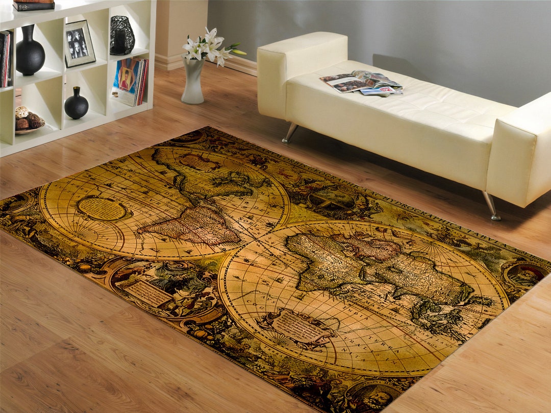 Old World Map Carpet for Livingroom, World Map Rug, Map Concept Carpet ...