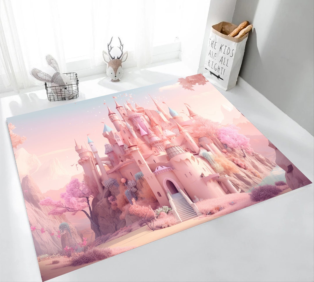 Fairy Pink Castle Rug, Fantasy Castle Rug, Princess Rug, Rug for Girls ...