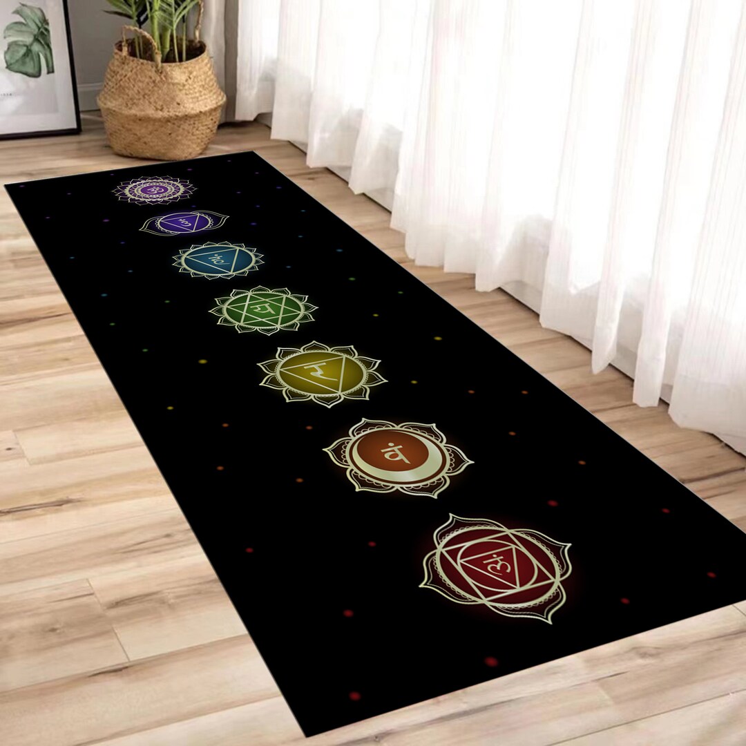 7 Chakras Runner Rug, 7 Chakras Rug, Yoga Chakras Rug, Black Chakras ...