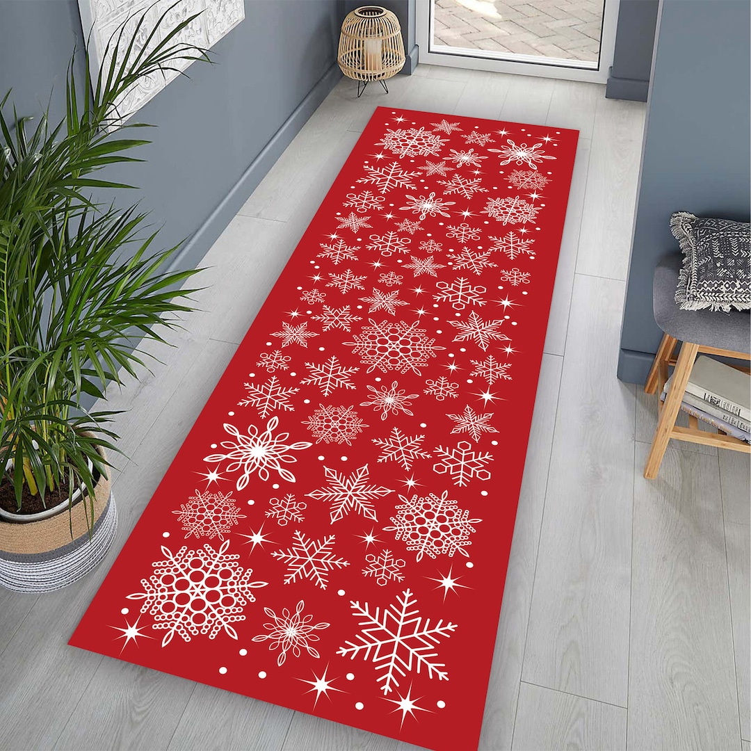 Red Snowflakes Runner, Merry Christmas Runner, Christmas Decoration ...