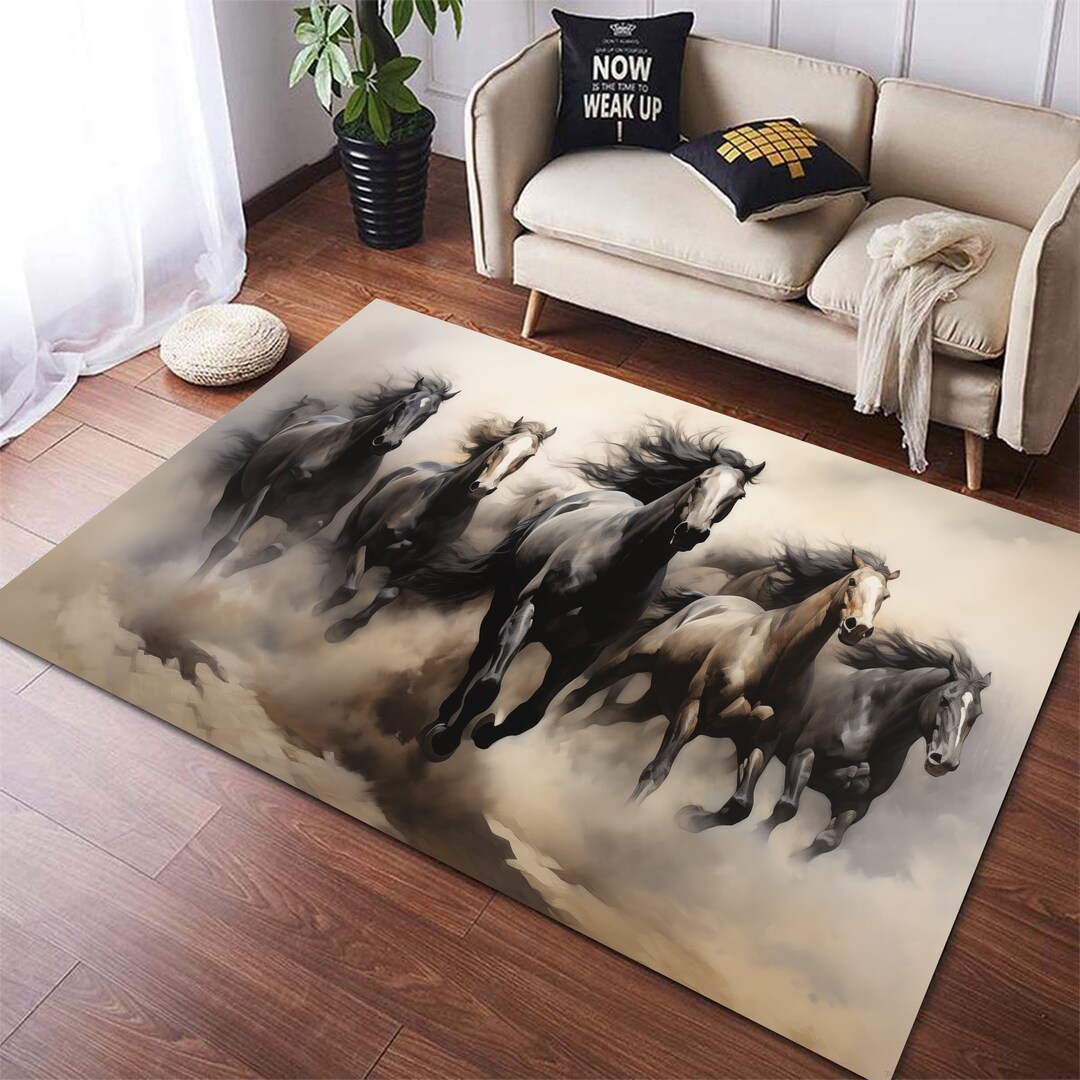 Brown Riding Wild Horses Rug, Horse Area Rug, Western Rug, Cowboy Rug ...