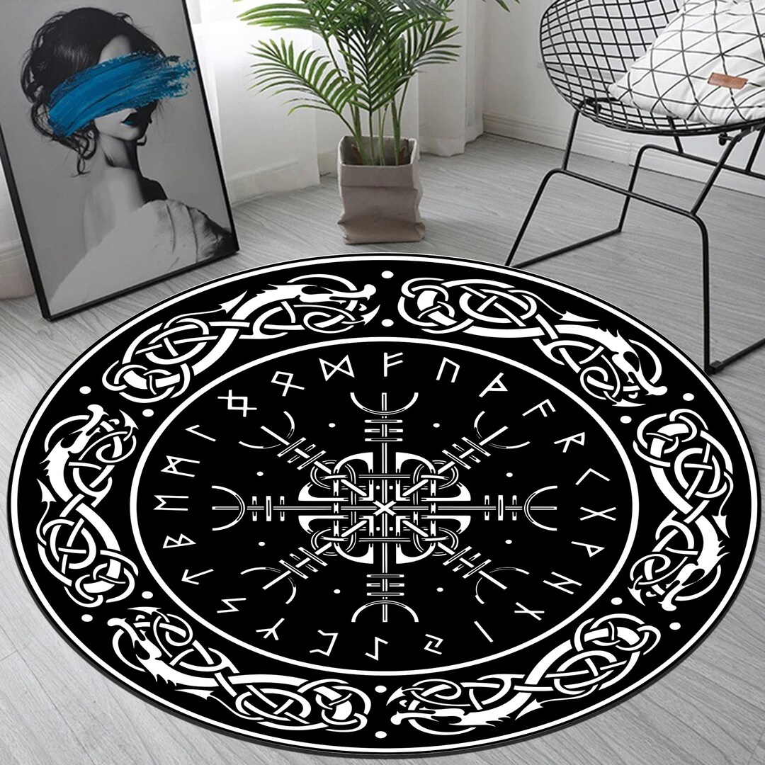 Viking Dragons Rug, Shield Round Rug, Scandinavian Pattern Rug, Dragons ...