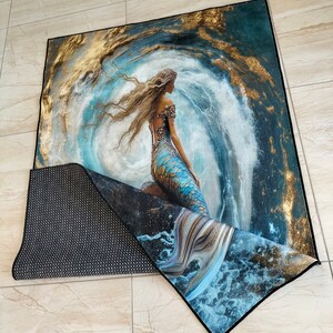 Gold Blue Mermaid Rug, Mermaid Rug, Vortex Mermaid Rug, Fantasy Mermaid ...