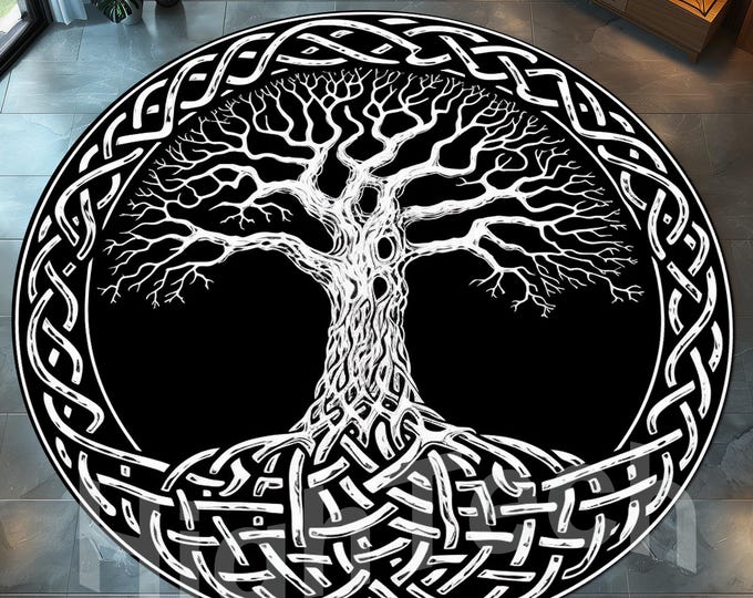 Tree of Life Rug, Black and White Tree Rug, Tree of Life Round Rug ...