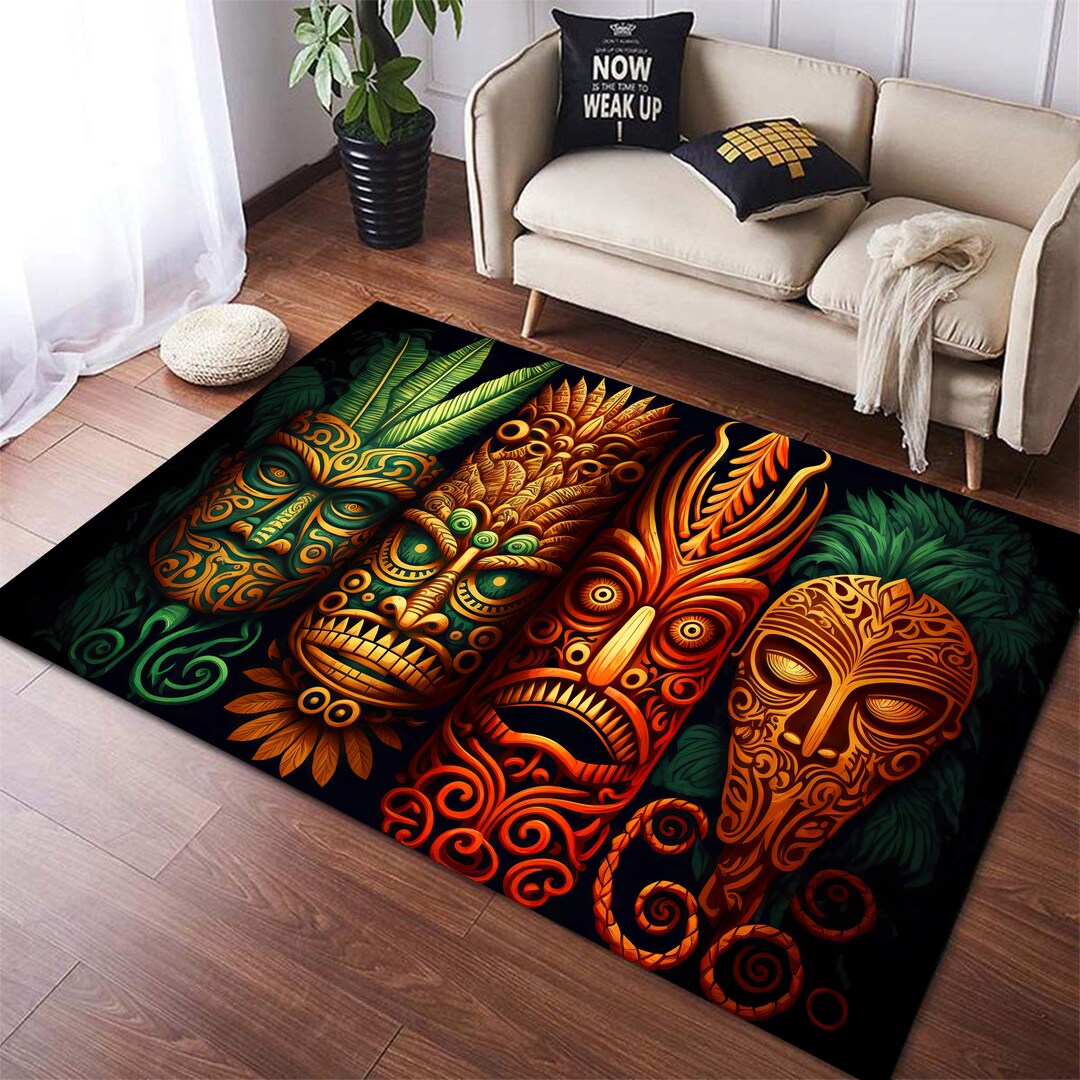 Tiki Rug, Tiki Mask Rug, Mask Rug, Ethnic Mask Rug, Folk Mask Rug, Home ...