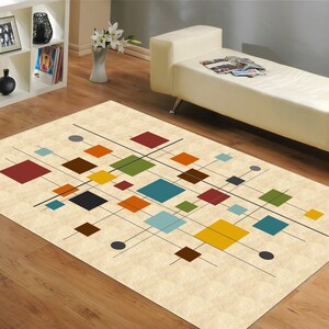 Mid Century Modern Rug, Hand Drawn Mid Century Rug, Mid Century Modern ...